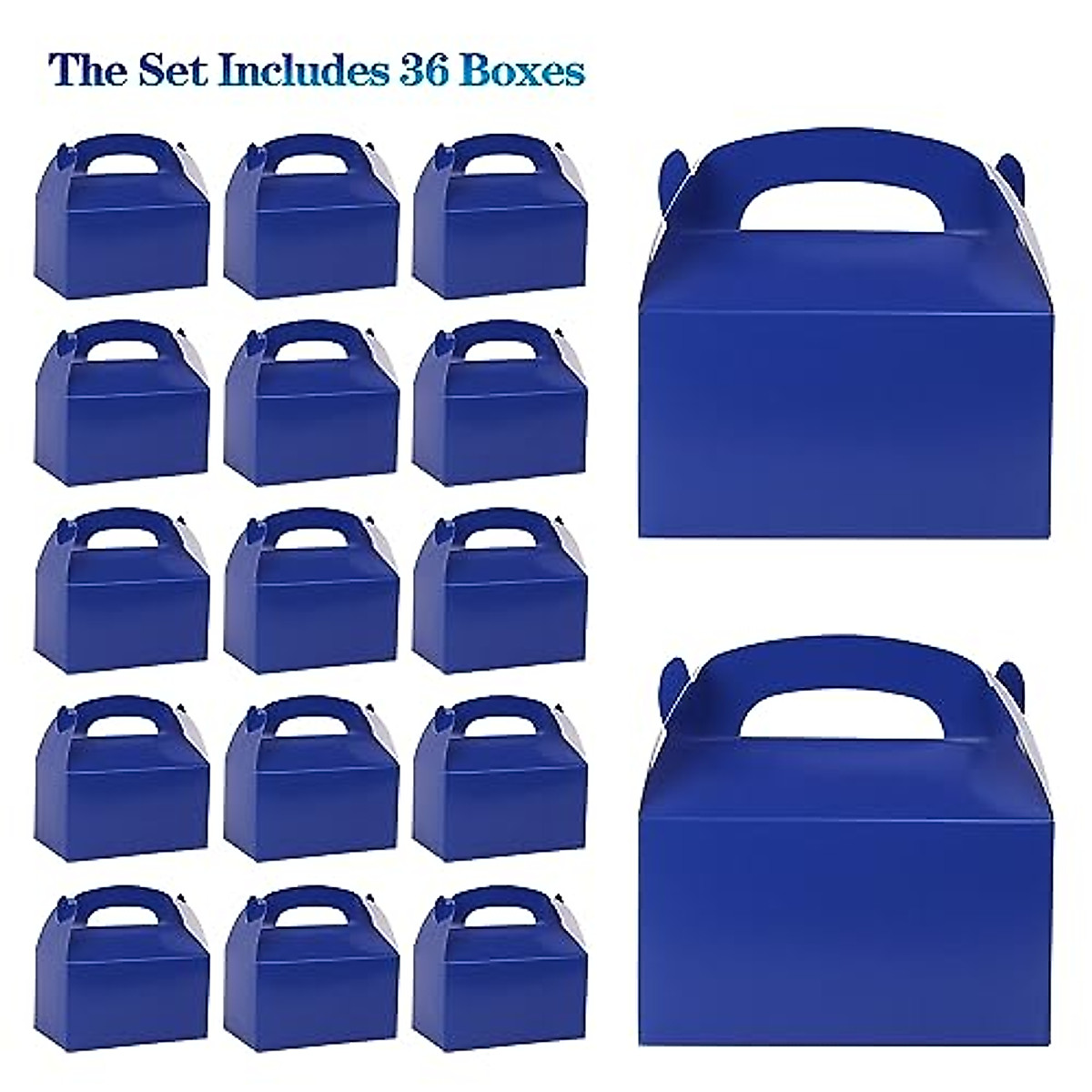 36 Pack Treat Boxes Gable Boxes Party Favor Boxes Paper Gift Boxes for Baby Shower, Birthday, Wedding Party 6.18 x 3.58 x 3.38 Inches (Navy Blue)