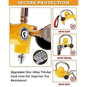 Turnart Trailer Lock, Hitch Lock, Trailer Hitch Lock, Trailer Coupler Lock, Trailer Tongue Lock, Adjustable, Heavy-Duty Steel, Universal Size Fits 1-7/8", 2", and 2-5/16" Couplers (Yellow-A)