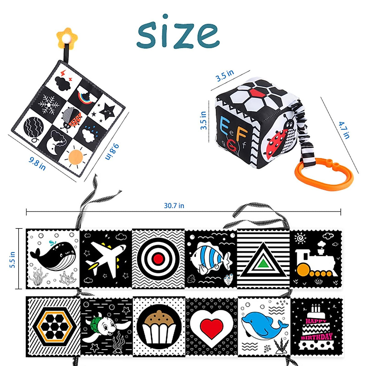 AIyMltd Baby Spiral Hanging Stroller, Black and White Car Seat Toys High Contrast Toy Newborn Sensory Plush Activity Toys for Bed Bassinet Crib Baby Carrier Gifts for 0 3 6 9 12 Months