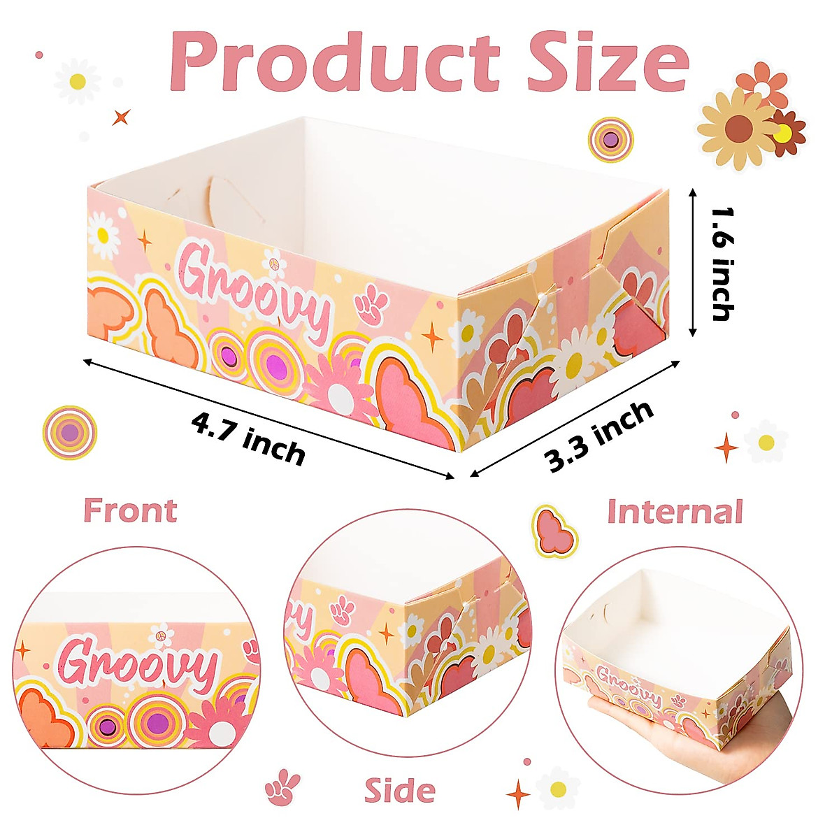 BkeeCten 50PCS Groovy Retro Hippie Party Favors Food Tray Boho Daisy Flower Disposable Paper Food Boat Groovy Rainbow Nacho Hot Dog Food Serving Tray for Girls Birthday Baby Shower Picnic Supply