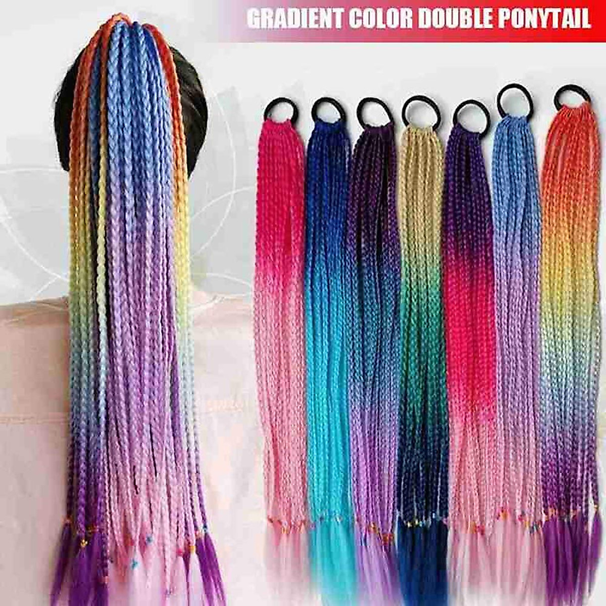 Large Hair Band Colorful Gradient Braided Ponytail Extention Hairstyle Hair Rope Accessories for Girls Wigs & Accessories 60 CM(27)