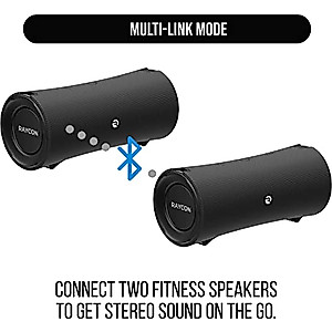 Raycon Fitness Speaker, Portable, IPX7 Waterproof, Dustproof, 36 Hr Battery, Microphone, Dual Drivers, TWS Multi-Link Stereo, Strap (Carbon Black)