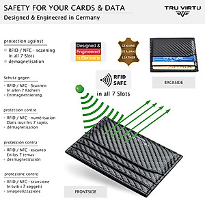 Tru Virtu® Ultra Slim Wallet Carbon Card Case I Credit Card Case I Card Case RFID NFC Protection I Genuine Italian Leather Card Case I Card Storage I Slim Wallet I Card Holder