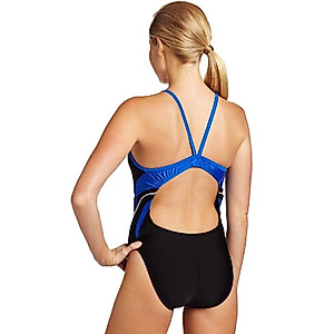 Speedo Women's Rapid Splice Xtra Life Lycra Energy Back Performance Swimsuit, Black/Blue, 30