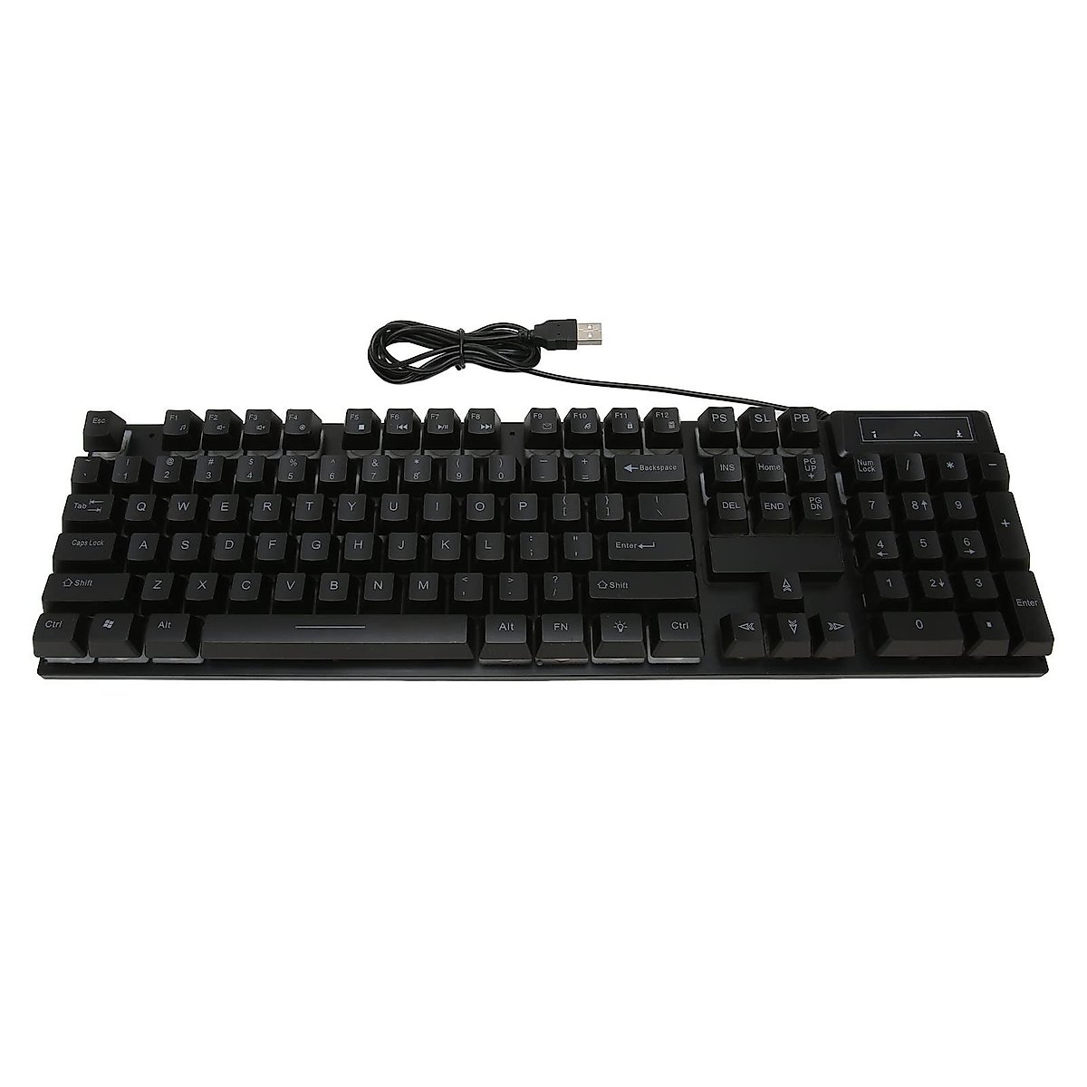 USB Gaming Keyboard, Quick Response Backlit Keyboard 104 Keys Wired One Piece Design High and Low Key Design RGB Lighting Effect for Gaming for Office for Home(H600 black characters-single keyboard)