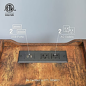 AMHANCIBLE End Table Living Room with Charging Station, Narrow Nightstand with USB Ports & Power Outlets, Slim Bedside Table for Small Spaces, Bedroom, Rustic Brown HET04LDBR1