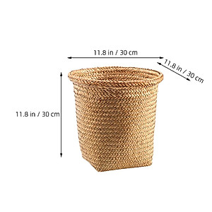GANAZONO Straw Woven Trash Can, Wicker Waste Bin 12 Inch Small Handmade Planter Rustic Flower Pot Round Waste Basket Farmhouse Garbage Can for Bathroom Desktop Rubbish