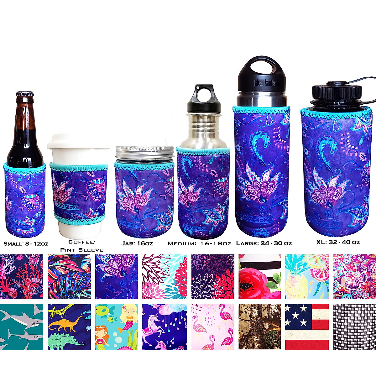 Koverz Neoprene 24-30 oz Water Bottle Insulator, Water Bottle Holder Cover Cooler Coolie for Stainless and Plastic Bottles - Violet Whimsy