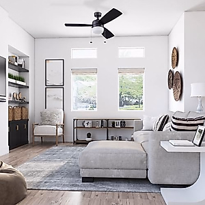 Honeywell Ceiling Fans Barcadero, 44 Inch Contemporary Indoor LED Ceiling Fan with Light, Pull Chain, Dual Mounting Options, Dual Finish Blades, Reversible Motor - 51476-01 (Matte Black)