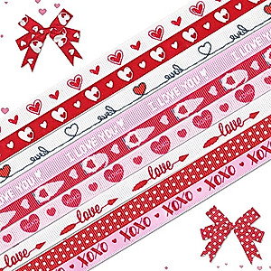 9 Rolls 27 Yards Valentine Ribbons Red Pink Ribbons Love Gnomes Decorative Grosgrain Ribbons XOXO Heart Dot Valentine's Day Satin Ribbon 3/8" Wide for Gift Wrapping Crafts Anniversary Party