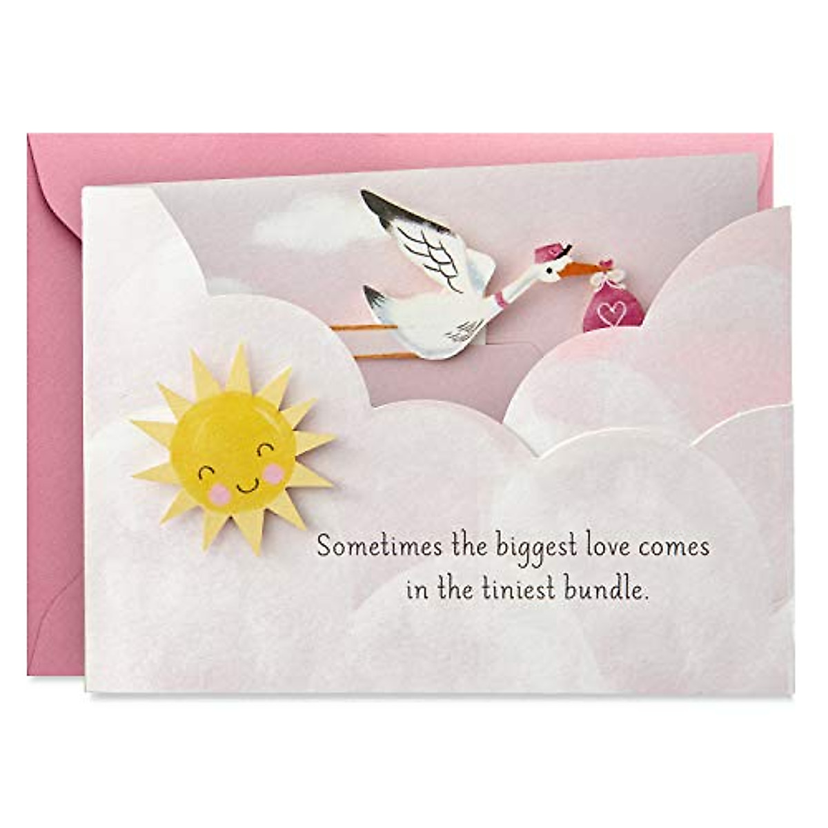 Hallmark Paper Wonder Paper Craft Baby Shower Card for Baby Girl (Stork), 4 X 5.5 Inches (499RZW1028)