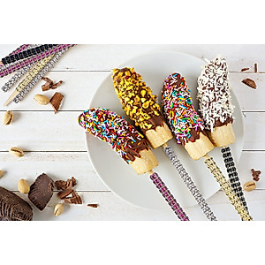 24 Pack Candy Apple Bamboo Sticks, Caramel Apple Wooden Bling Pointed Skewers,Food Sticks for Rice Krispy Treats Cookie Pops Brownies Corn Dogs with Glass Bag Glitter Ribbons Tie (Silver)