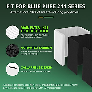 2-Pack Blue Pure 211+ Replacement Filter Compatible with Blueair Blue Pure 211+ Air Cleaner Purifier, Foldable Particle & Activated Carbon Filter fits for Blue Pure 211+ Air Purifier
