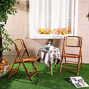 Tradder 4 Pack Bamboo Folding Chair Foldable Dining Chair Indoor Outdoor Wooden Seat Stackable Wood Rattan Commercial Chair Set for Patio, Wedding, Party, Dining, Event, Birthday, Kitchen, Garden