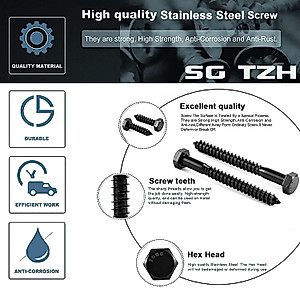 5/16" x 1-1/4" Hex Head Lag Screws Bolts 20Pcs 304 Stainless Steel 18-8, Partial Thread, Hexagon Head Wood Screws by Black Oxide by SG TZH