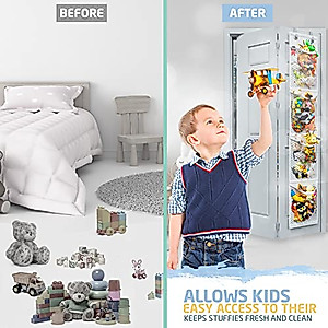 Honeyera Storage for Stuffed Animals, 12 Inch Wide Slim Over Door Organizer for Stuffies, Bi-Fold Door Closet, Baby Accessories, Toy Plush Storage/Easy Instal with Breathable Hanging White