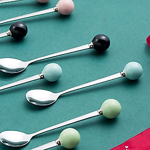 Stainless Steel Coffee Spoon,Teaspoon,Sugar Spoon,Korean Dessert Spoon with Ceramic Ball, Spoons 4 Pieces 5.5 Inches Pink