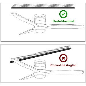 EKIZNSN 52 Inch Modern Outdoor Flush Mount Ceiling Fan with Lights Remote Control, Low Profile Wood Ceiling Fan with 3 Blades for Bedroom/Living Room, Walnut Wood