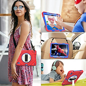 LTROP iPad 10th Generation Case(10.9-inch, 2022), iPad 10th Gen Case with Screen Protector, Hand/Shoulder Strap, Swivel Kickstand, Sturdy Cover Case for iPad 10.9 10 Generation for Kids Boys, Red