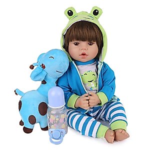 CHAREX Realistic Reborn Baby Dolls Lifelike Weighted Reborn Boy 18 inch Toddler Soft Body Toy Giraffe Gift Set