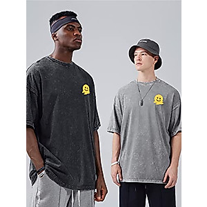 KEEPSHOWING Men's Cotton T-Shirts Oversized Unisex Short Sleeves Casual Loose Wash Solid Basic Tee Tops(A-Black XL)