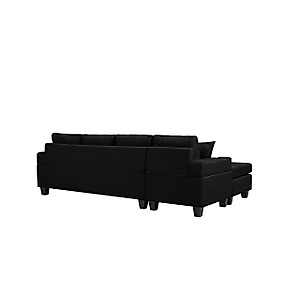 BIADNBZ Modern Sectional Sofa with Chaise Lounge and Cupholders, Modern L-Shaped Couch Set with 2 Pillows for Living Room Apartment Office, Black