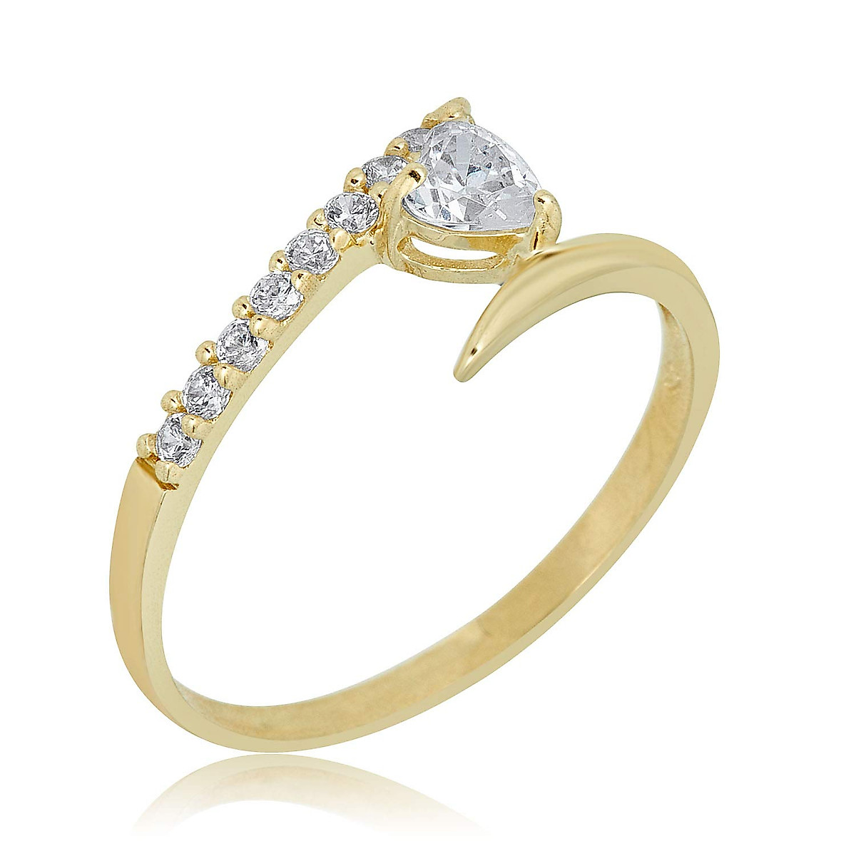 AVORA 10K Yellow Gold Heart-shape Simulated Diamond CZ Bypass Wrap Fashion Ring - Size 7
