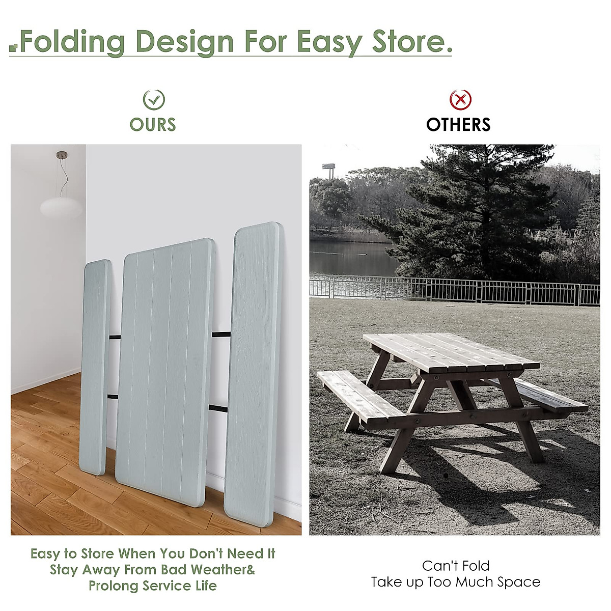 S AFSTAR Folding Picnic Table Bench Set, Foldable Picnic Table with 2 Benches, Outdoor Table and Bench W/Steel Frame & Wood-Like Texture Tabletop, Camping Table Chair Set for Garden Patio Lawn (Black)