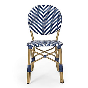 Christopher Knight Home Picardy Bistro Set, Navy Blue + White + Bamboo