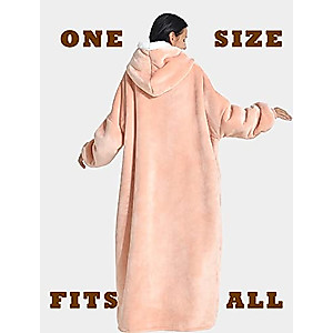 Jugbey Oversized Lengthened Wearable Blanket Hoodie for Women Men,Cozy Fuzzy Sherpa & Fleece Hooded Blankets,Big Blanket Sweatshirt with Sleeves & Giant Pocket Pink