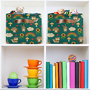 Cute Woodland Animals Pattern Rectangle Storage Basket Collapsible Storage Bin for Nursery Toys Books Waterproof Baskets for Closet Shelves Bedroom Decor