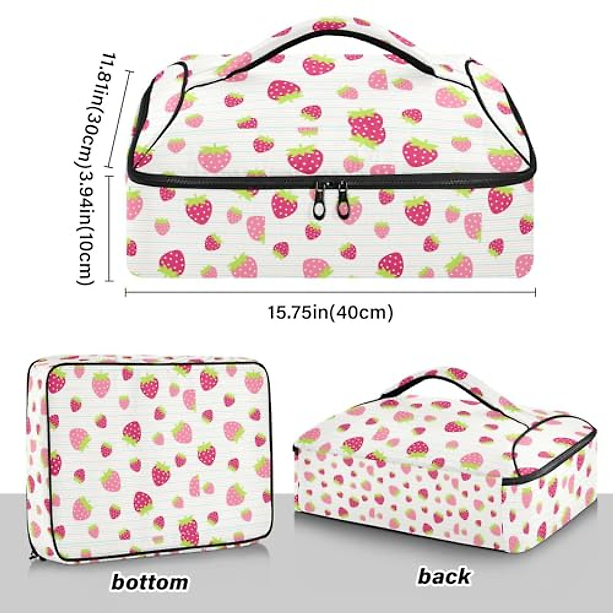 Kcldeci Insulated Thermal Food Carrier Insulated Casserole Carrier for Hot or Cold Food,Cute Fresh Strawberry Insulated Tote Bag for Potluck Cookouts Parties Picnic,Lasagna Lugger