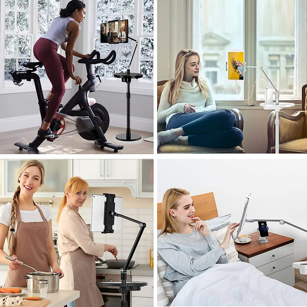 KSW KINGDO Tablet Floor Stand,Adjustable Height Swivel Tablet Holder Mount with Heavy Duty Stable Base Compatible iPad Pro Mini Air 12.9/9.7,Galaxy,Tab,Kindle,iPhone,Cellphones,Up to 13''tablets-Black