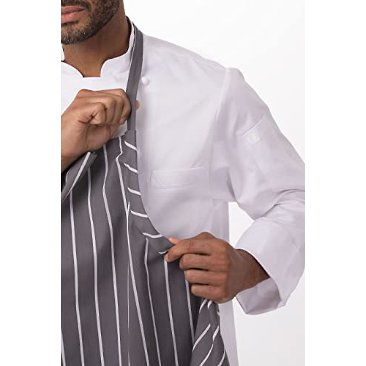 Chef Works Unisex English Chef Apron, Grey W/ Wht Stripe, One Size
