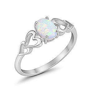 Blue Apple Co. Solitaire Promise Ring Oval Created White Opal Heart Accent 925 Sterling Silver, Size - 7