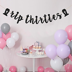 INNORU Rip Thirties Banner - Funeral Birthday Party Decor - 40th Birthday Party Decorations Supplies, Death to My 30s Birthday Party Bunting Decorations, Black Glitter