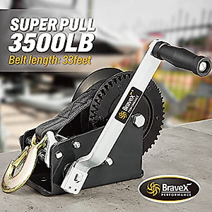 Megalint Boat Trailer Winch 3500lbs with 33ft Strap, Heavy Duty Hook Portable Hand Winch, Steel Cable 3500lb Winch Two Way Ratchet Manual Winch for SUV ATV UTV Boat for 4:1/8:1 Gear Crank Winch