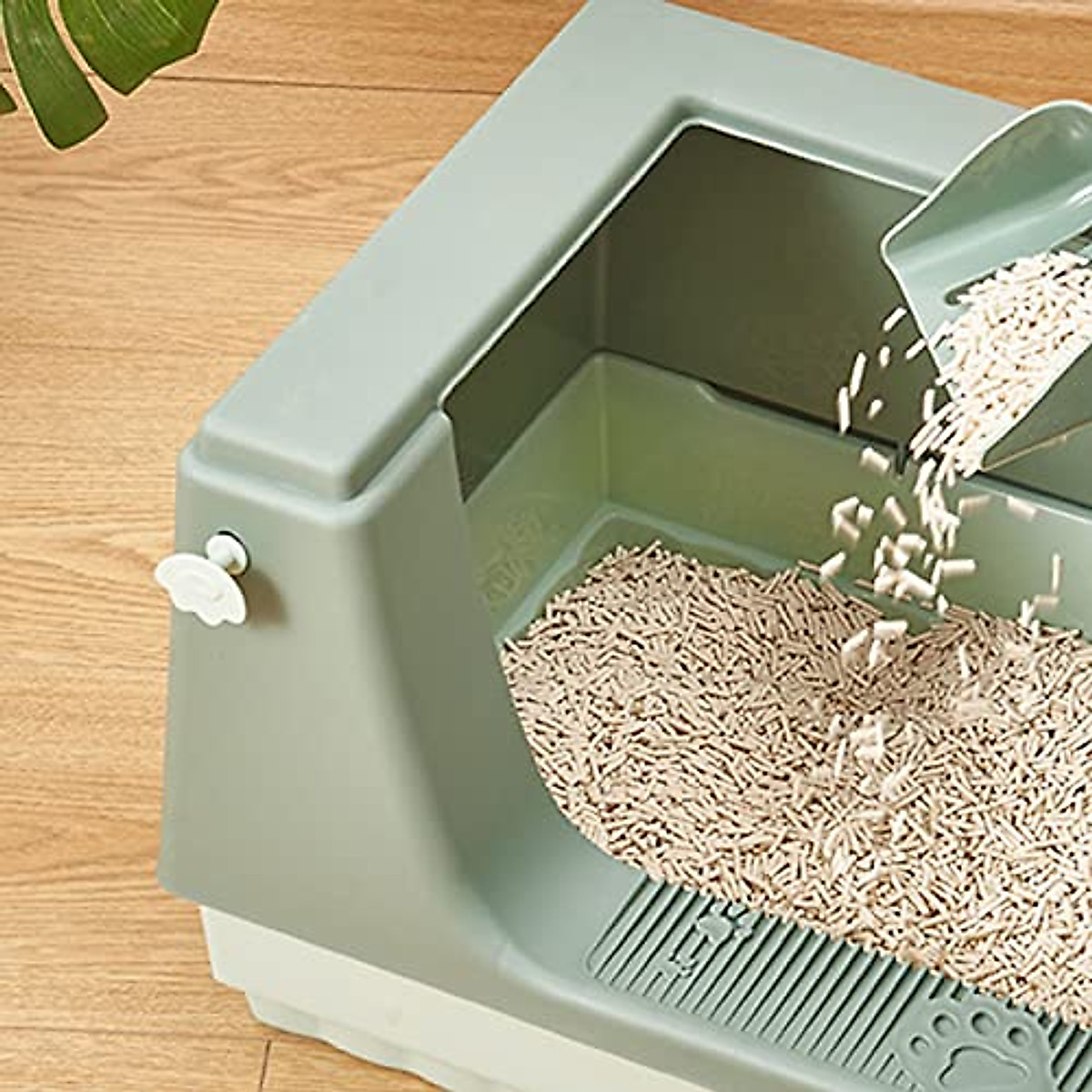 Prevent Semi Enclosed Litter Box with High Side Heightening Anti-Splashing Cat Toilet with Litter Sifting Scoop, Prevent Sand Leakage Deodorizing Cat Pan Easy to Clean and Assemble