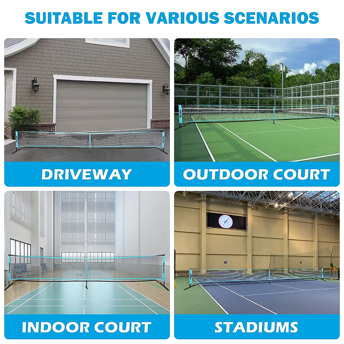 Amicoson Pickleball Set with 22FT Net, 4 Wooden Paddles, 8 Balls, 1 Carrying Bag, 1 Backpack, 2 Rolls of Court Tape & 1 Measuring Tape