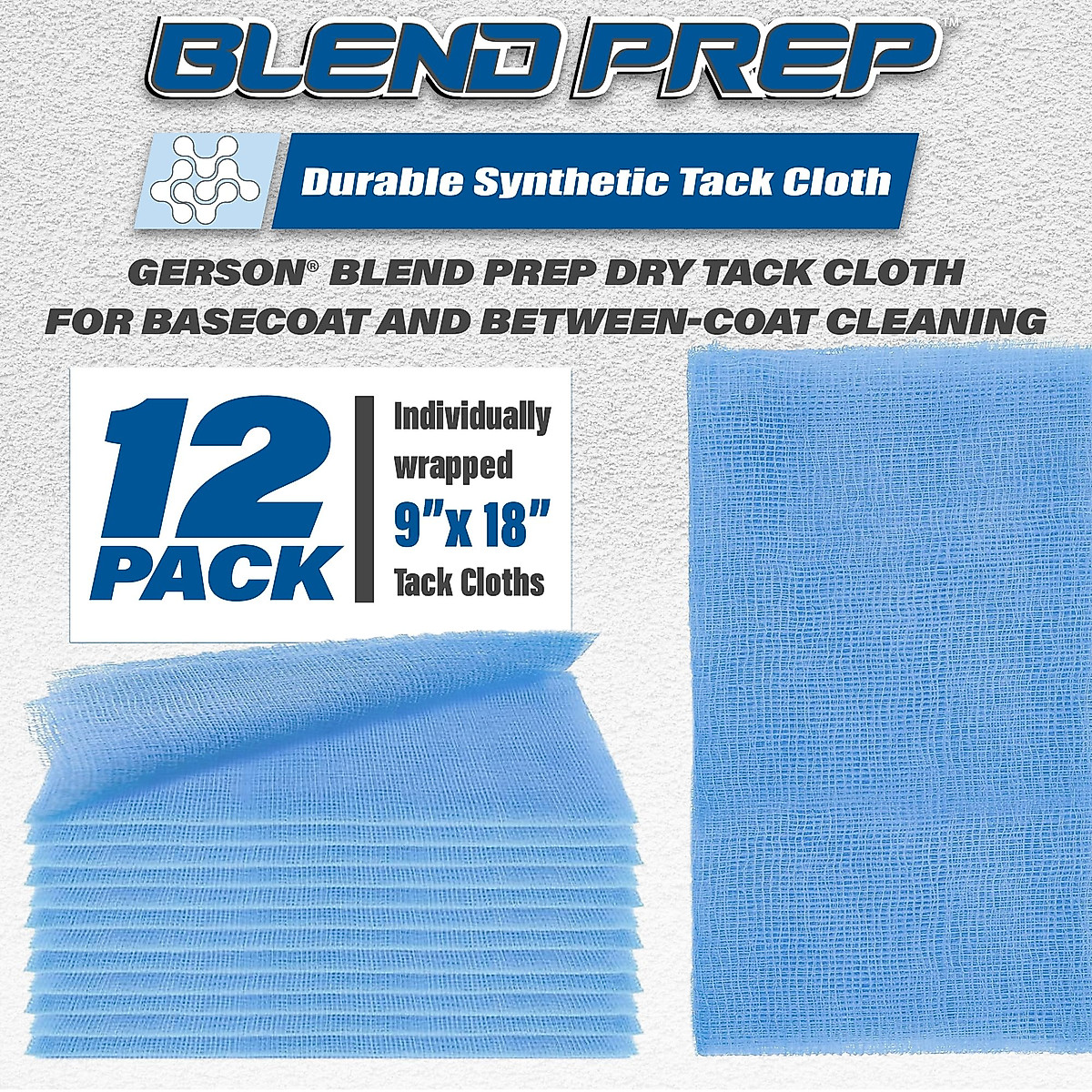 GERSON 12 Blend Prep Dry Tack Cloths 12 Pack - Tack Cloth for Removing Dust, Durable, 9"x18"