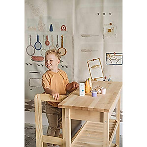 MEOWBABY Kitchen Step Stool for Kids - Toddler Learning Stool, Wooden Adjustable Helper for Toddlers, Natural