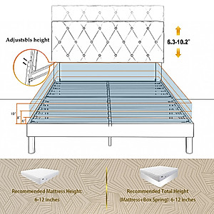 Mhjinuwet Queen Size Bed Frame, Velvet Upholstered Platform with Headboard, Easy Assembly, No Box Spring Needed, Non-Slip and Noise-Free with Strong Wooden Slats (Beige, Queen (U.S. Standard))