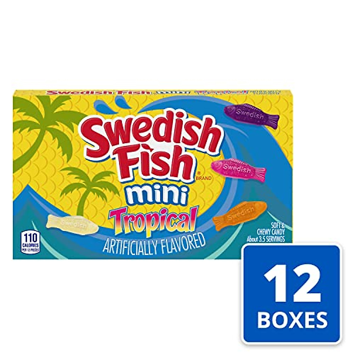 SWEDISH FISH Mini Tropical Soft & Chewy Candy, Bulk Candy, 12 - 3.5 oz Boxes