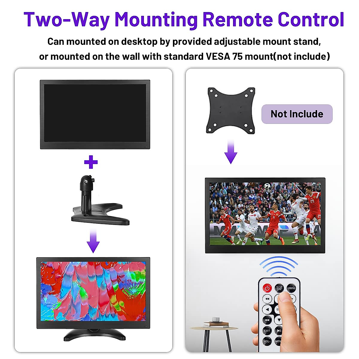 Hikity 11.6 Inch Small HDMI Monitor 1920x1080P Portable CCTV Monitors with BNC, AVI, VGA, HDMI Input Cable, Remote Control, Built-in Speakers, for PC, CCTV, Security Camera, Raspberry Pi, X-Box