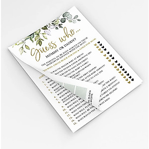 Printed Party Baby Shower Games for Boy or Girl – 4 Games and Activities, Botanical Greenery Theme, 30 Guests