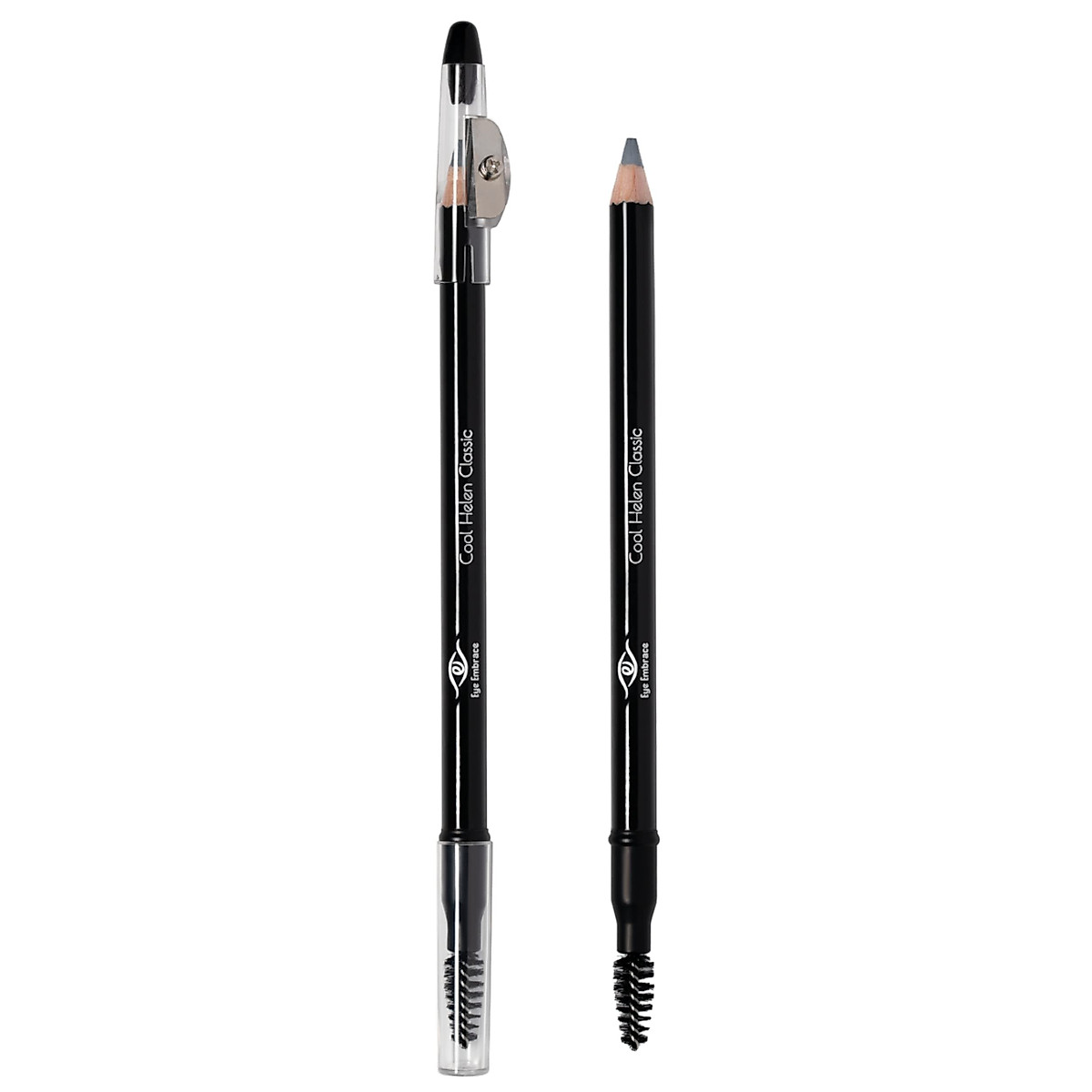 Eye Embrace Cool Helen Classic: Light Gray Wooden Eyebrow Pencil – Waterproof, Double-Ended Pencil with Sharpener & Spoolie Brush, Cruelty-Free