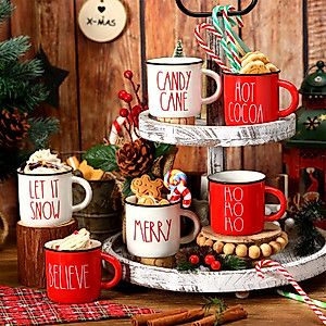 Suttmin 6 Pcs 4th of July Mini Coffee Mugs Patriotic Independence Day Tiered Tray Decor Farmhouse Mini Coffee Cups with Ribbons Centerpieces for Housewarming Gifts (Retro Star)(Candy)