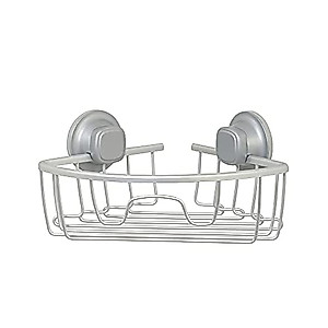 Zenna Home NeverRust PowerGrip Aluminum Suction Corner Basket shower caddy, 1-Shelf