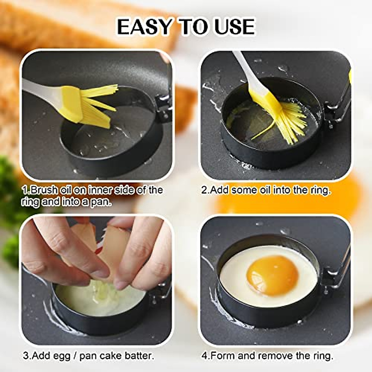 EuroBird Egg Rings for Frying Eggs, 3", 4" NonStick Egg Cooker Ring Molds, Stainless Steel Crumpet Ring Mold for English Muffins Pancake Breakfast Sandwich Burger Cooking Griddle