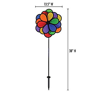 In the Breeze 2685 13.5 Inch Wind Colorful Spinner for Your Yard and Garden, 13.5" Rainbow Triple Flower